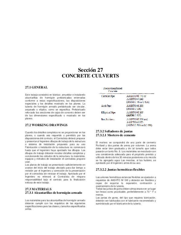 (DOC) Sección 27 CONCRETE CULVERTS | CaMiLoO aCHuRy - Academia.edu