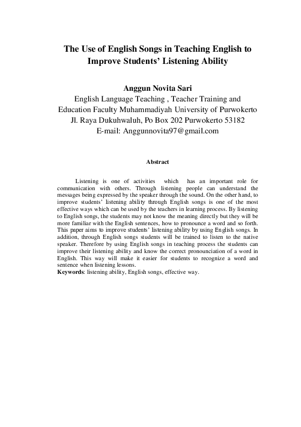 (PDF) The Use of English Songs in Teaching English to Improve Students ...