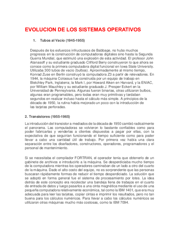 (DOC) EVOLUCION DE LOS SISTEMAS OPERATIVOS