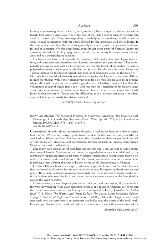 (PDF) Review of Ullyot, The Medieval Presence in Modernism