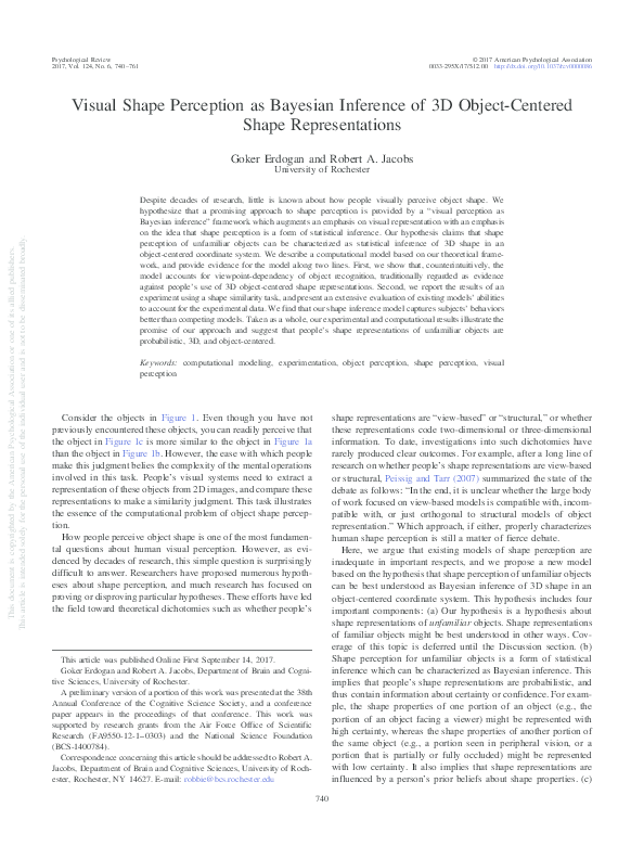 (PDF) Visual Shape Perception as Bayesian Inference of 3D Object-Centered Shape Representations