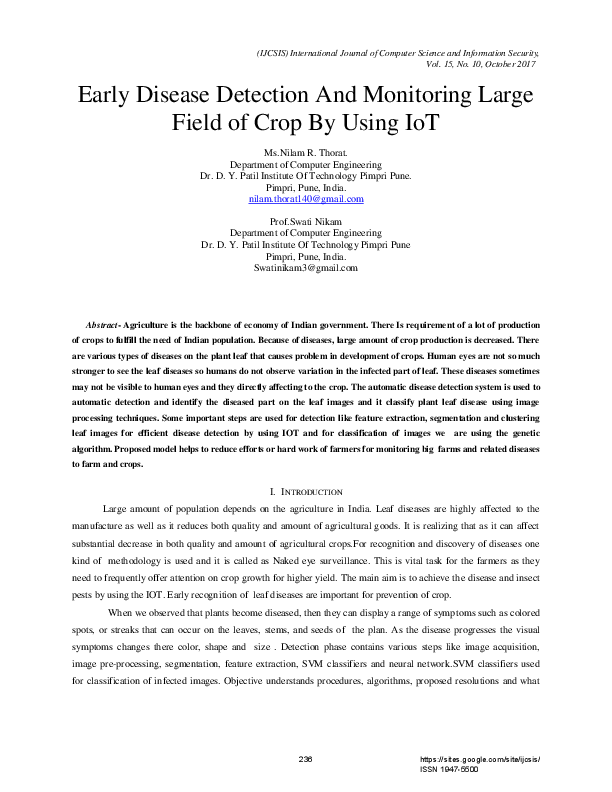 (PDF) Early Disease Detection And Monitoring Large Field of Crop By ...