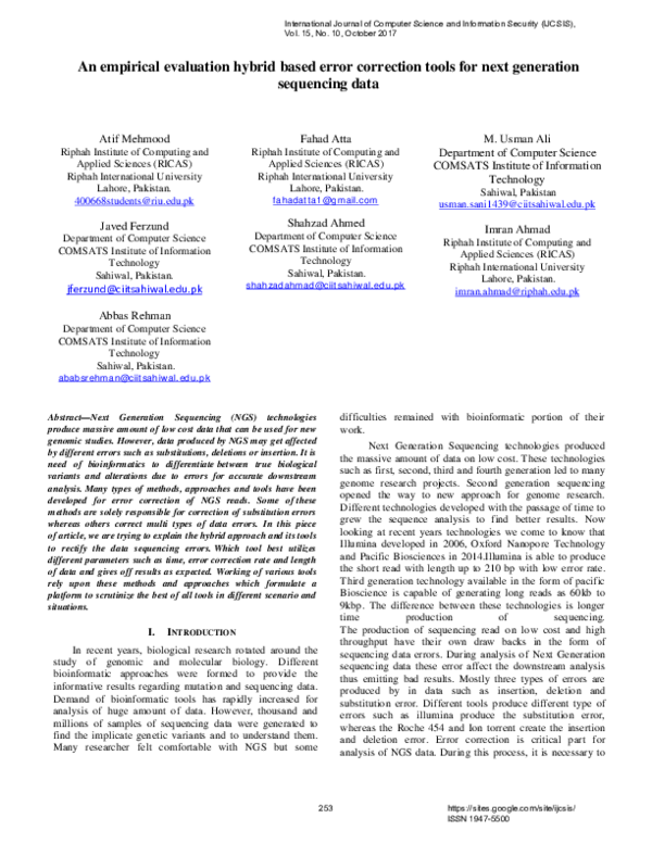 Pdf An Empirical Evaluation Hybrid Based Error Correction Tools For Next Generation Sequencing 
