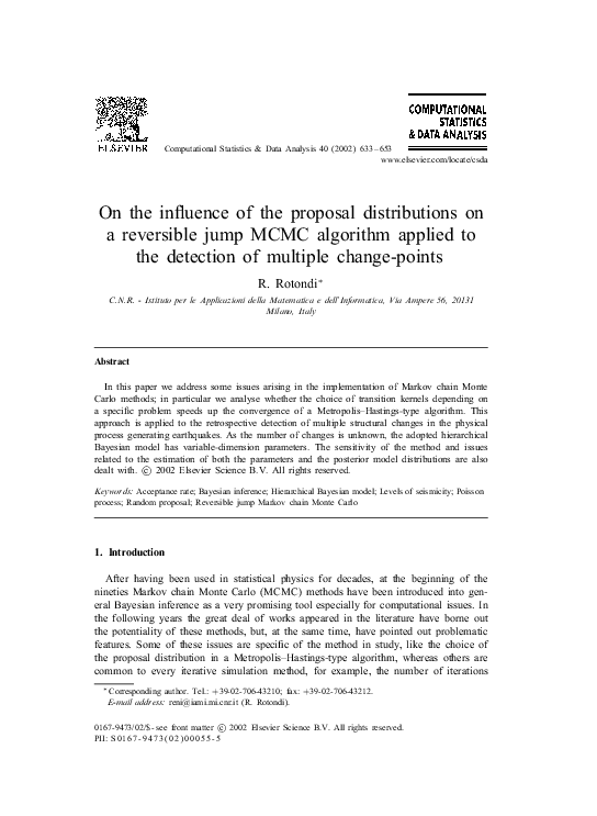 Pdf On The Influence Of The Proposal Distributions On A Reversible Jump Mcmc Algorithm Applied