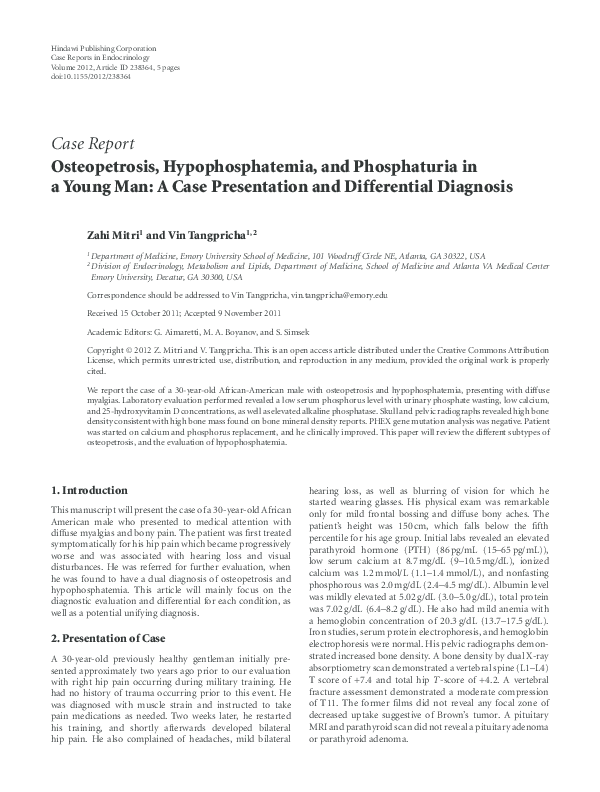 (PDF) Osteopetrosis, hypophosphatemia, and phosphaturia in a young man ...