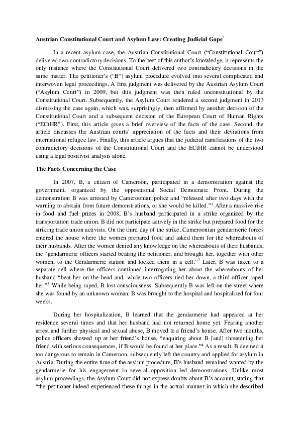 (PDF) Austrian Constitutional Court and Asylum Law: Creating Judicial Gaps