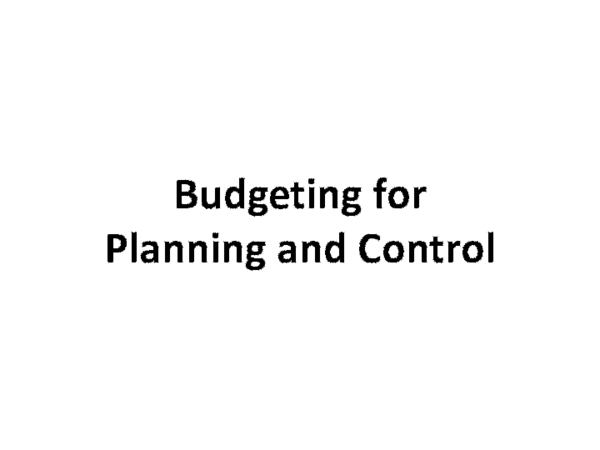 (PDF) Budgeting for Planning and Control