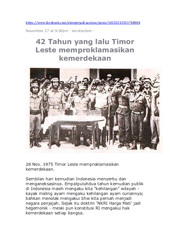 (DOC) 42 Tahun yang lalu Timor Leste memproklamasikan kemerdekaan (Nov ...