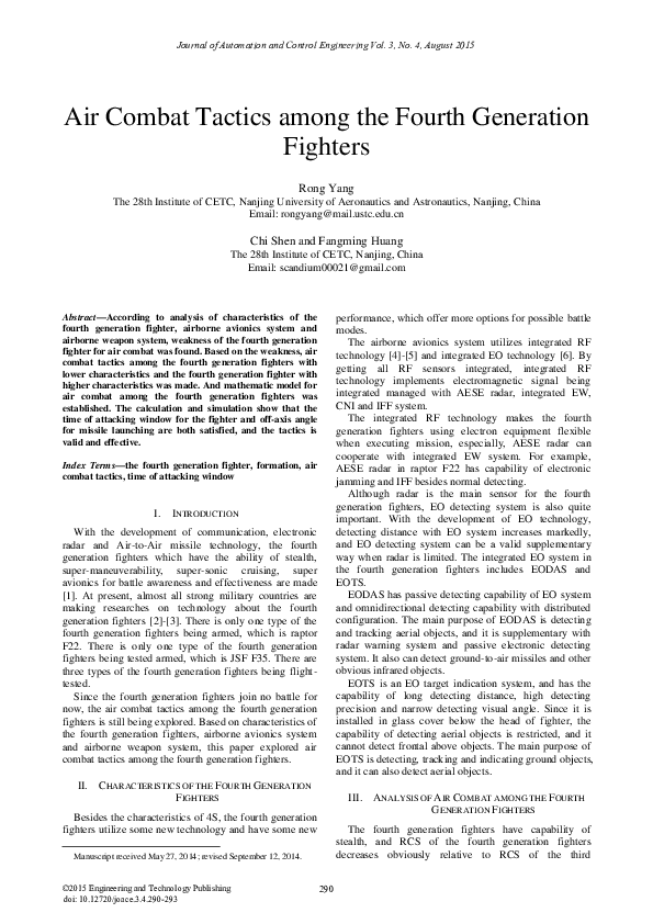 (PDF) Air Combat Tactics among the Fourth Generation Fighters