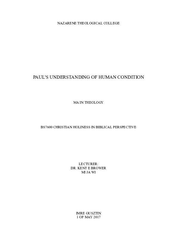 (PDF) Paul s Understanding of Human Condition