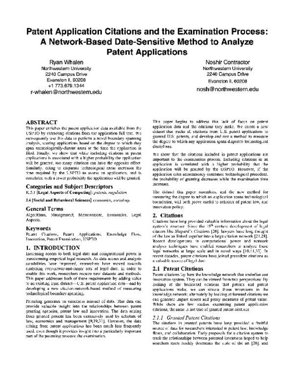 (PDF) Patent Application Citations and the Examination Process: A ...