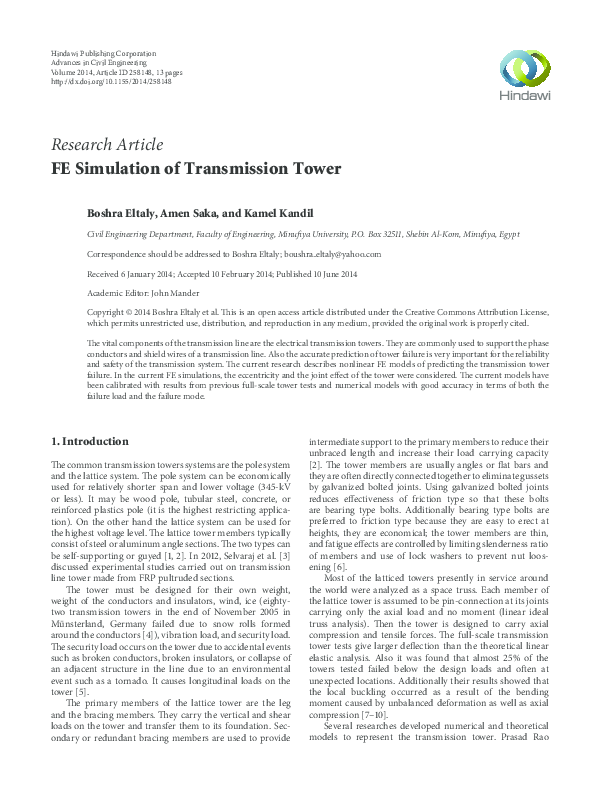 (PDF) FE Simulation of Transmission Tower
