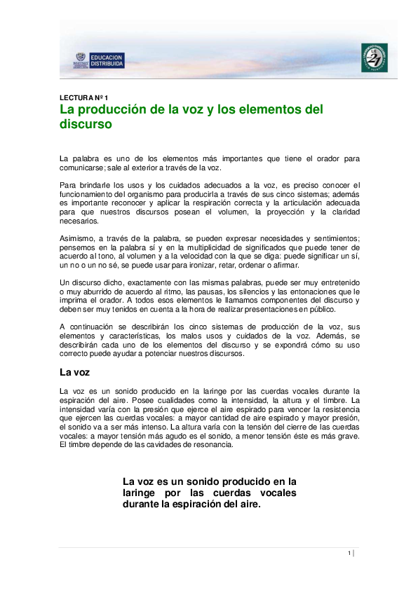 (PDF) La producción de la voz y los elementos del discurso