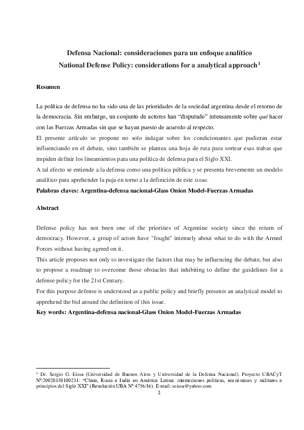 (DOC) Defensa Nacional: consideraciones para un enfoque analítico ...