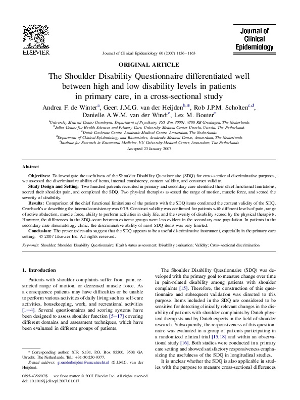 (PDF) The Shoulder Disability Questionnaire differentiated well between ...