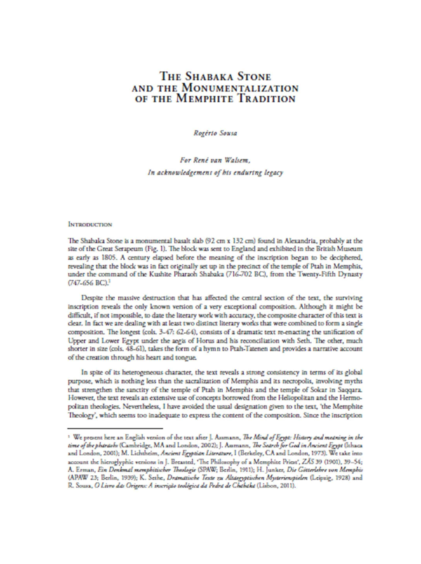 (PDF) The Shabaka Stone and the monumentalization of the Memphite Tradition