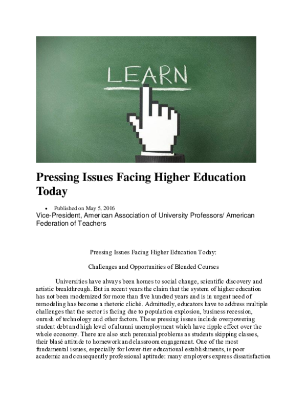 (DOC) Pressing Issues Facing Higher Education Today