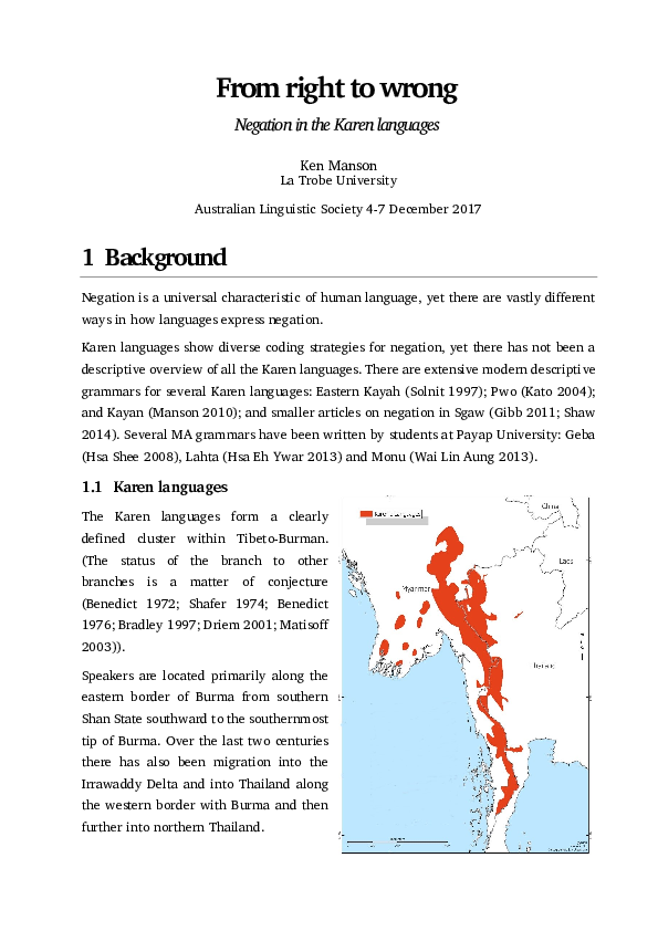 (PDF) From right to wrong - Negation in the Karen languages