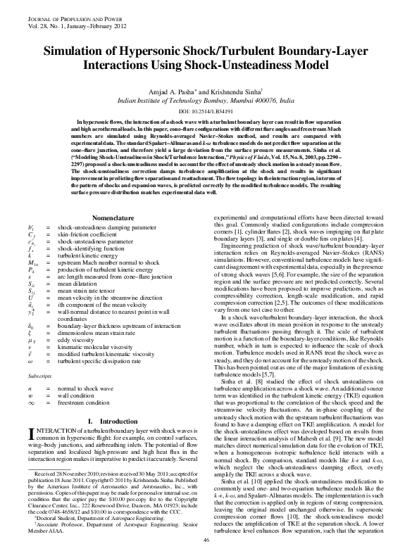 (PDF) Simulation of Hypersonic Shock/Turbulent Boundary-Layer Interactions Using Shock ...