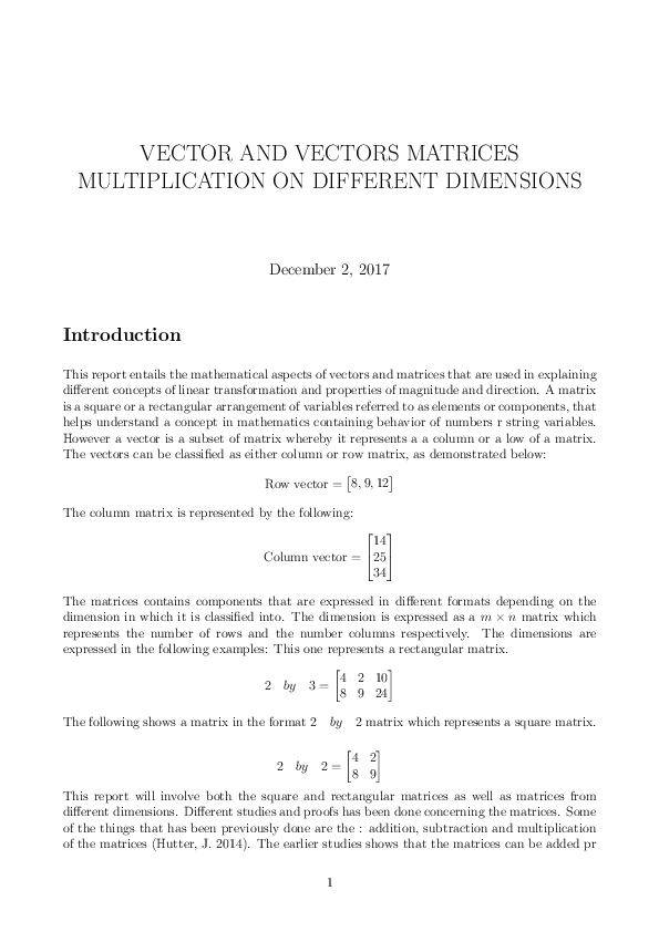 (PDF) VECTOR AND VECTORS MATRICES MULTIPLICATION ON DIFFERENT DIMENSIONS