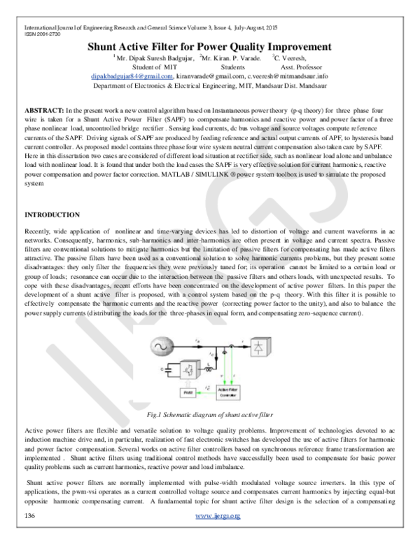 (PDF) Shunt Active Filter for Power Quality Improvement