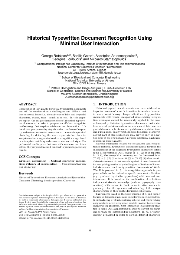 (PDF) Historical Typewritten Document Recognition Using Minimal User ...