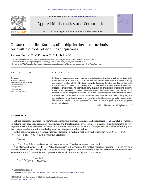 Pdf On Some Modified Families Of Multipoint Iterative Methods For Multiple Roots Of Nonlinear