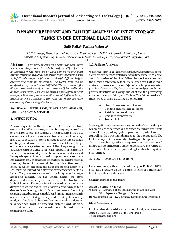 (PDF) DYNAMIC RESPONSE AND FAILURE ANALYSIS OF INTZE STORAGE TANKS ...