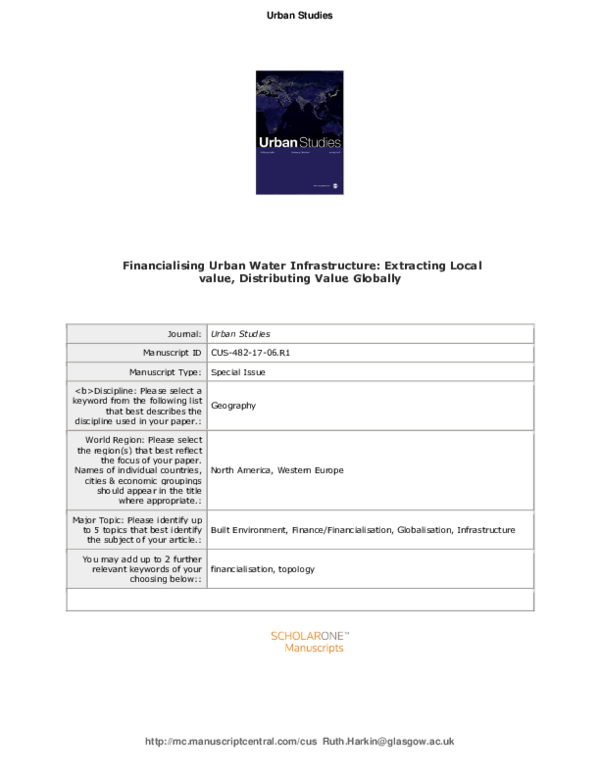 (PDF) Financialising Urban Water Infrastructure: Extracting Local value ... (PDF) Financialising Urban Water Infrastructure: Extracting Local value ...