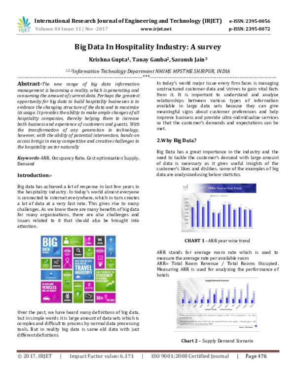 (PDF) Big Data In Hospitality Industry: A survey | IRJET Journal ...