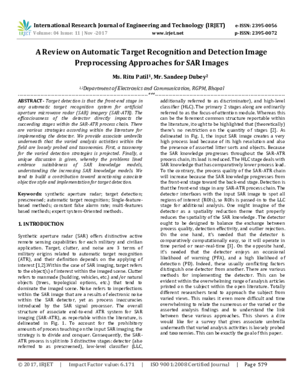 Pdf A Review On Automatic Target Recognition And Detection Image Preprocessing Approaches For