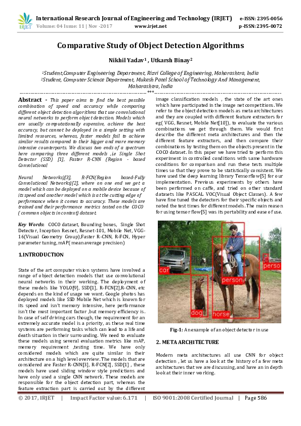 (PDF) Comparative Study of Object Detection Algorithms