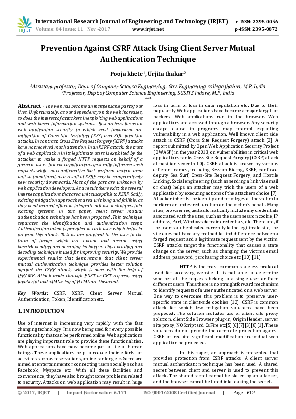 (PDF) Prevention Against CSRF Attack Using Client Server Mutual ... (PDF) Prevention Against CSRF Attack Using Client Server Mutual ...