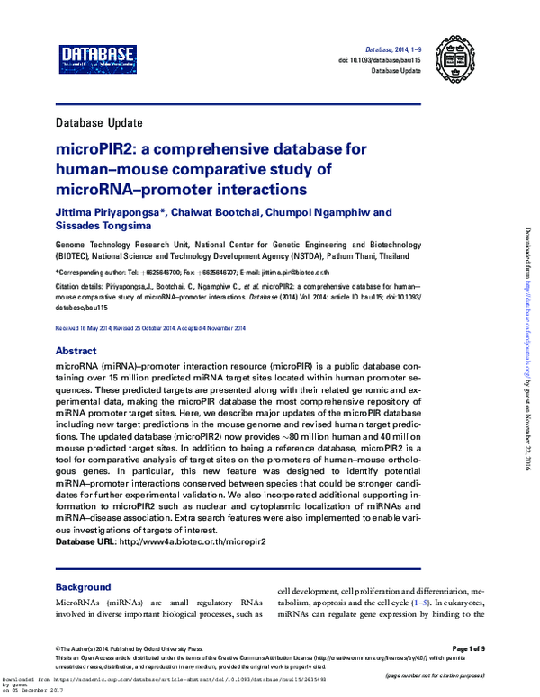 (PDF) microPIR2: a comprehensive database for human-mouse comparative ...