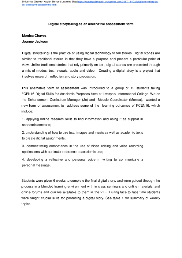 (PDF) Digital storytelling as an alternative assessment form