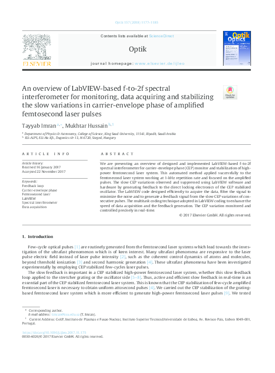 (PDF) An overview of LabVIEW-based f-to-2f spectral interferometer for ...