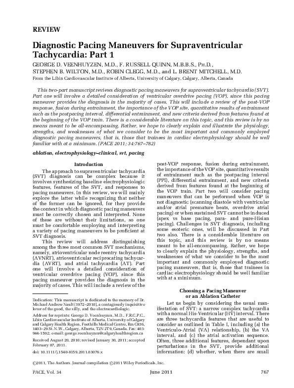 (PDF) Diagnostic Pacing Maneuvers for Supraventricular Tachycardia: Part 1