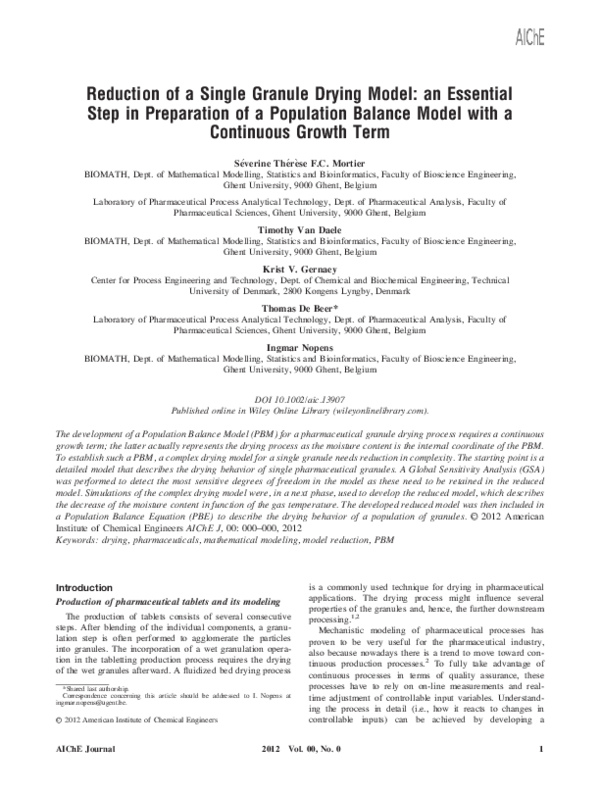 (PDF) Reduction of a single granule drying model: An essential step in ...