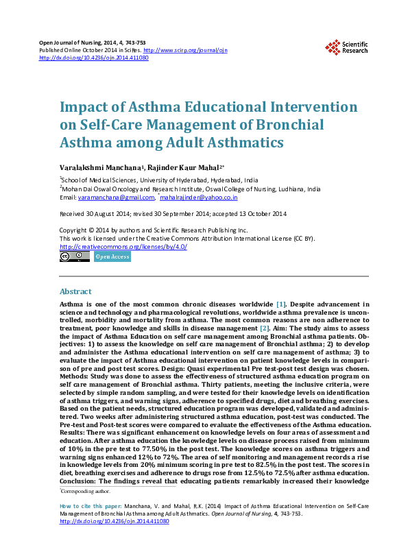 (PDF) Impact of Asthma Educational Intervention on Self-Care Management ...