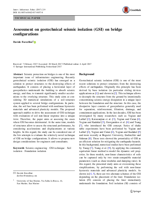 Pdf Assessment On Geotechnical Seismic Isolation Gsi On Bridge Configurations