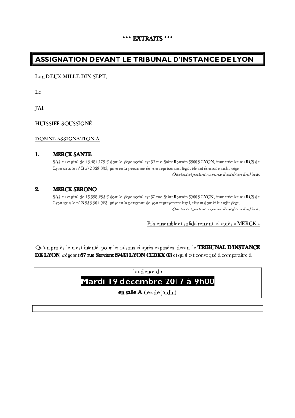(PDF) EXTRAITS *** ASSIGNATION DEVANT LE TRIBUNAL D'INSTANCE DE LYON L ...