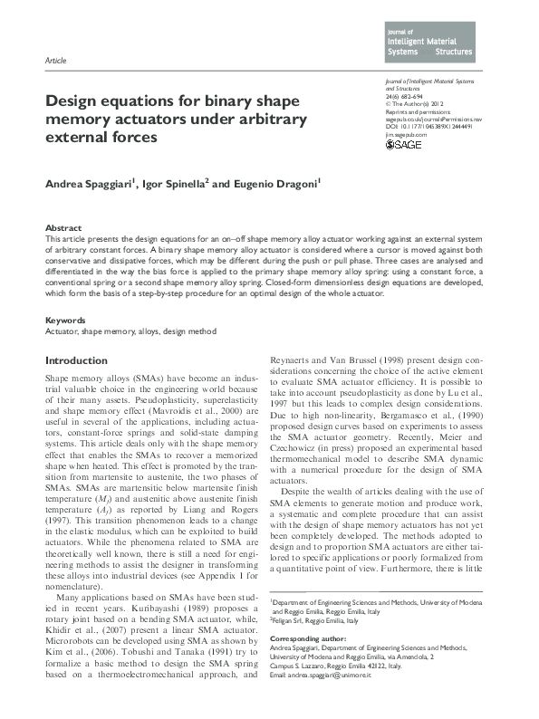 (PDF) Design equations for binary shape memory actuators under arbitrary external forces