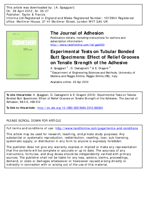 (PDF) The Journal of Adhesion Experimental Tests on Tubular Bonded Butt ...
