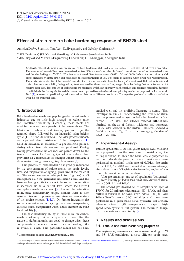 (PDF) Effect of strain rate on bake hardening response of BH220 steel