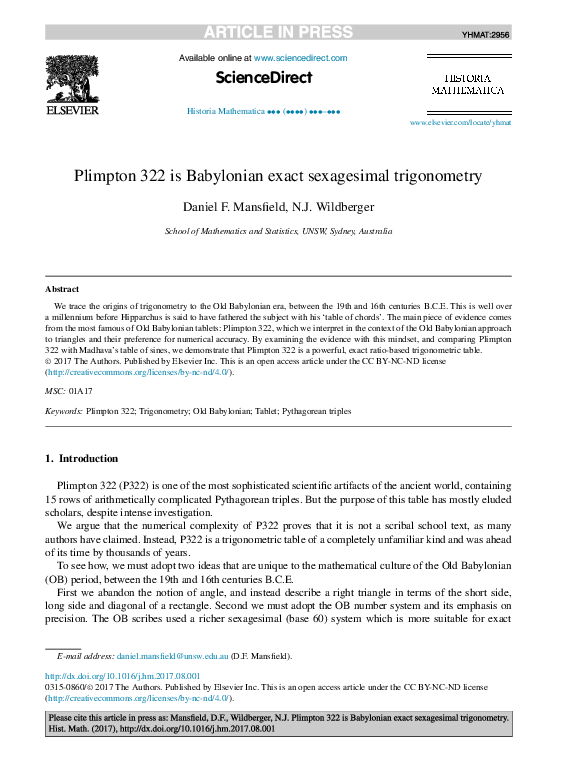 Plimpton 322 is Babylonian exact sexagesimal trigonometry