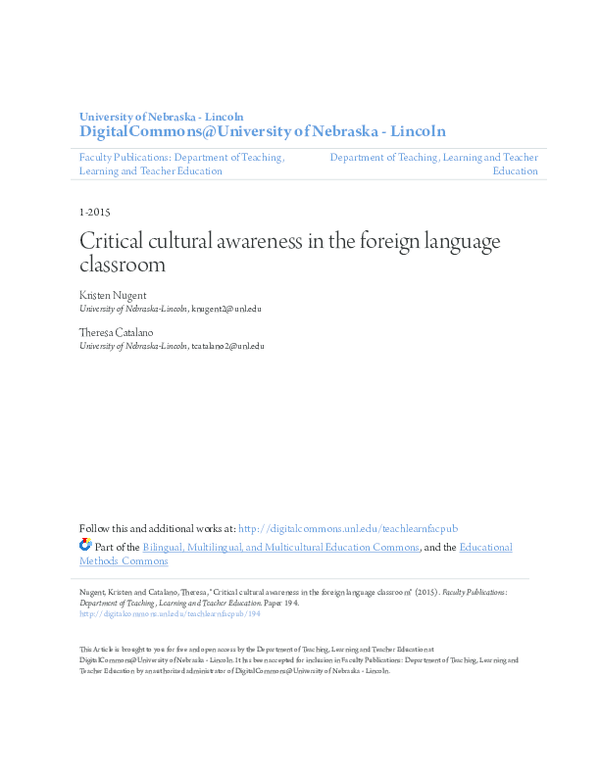 (PDF) Critical cultural awareness in the foreign language classroom