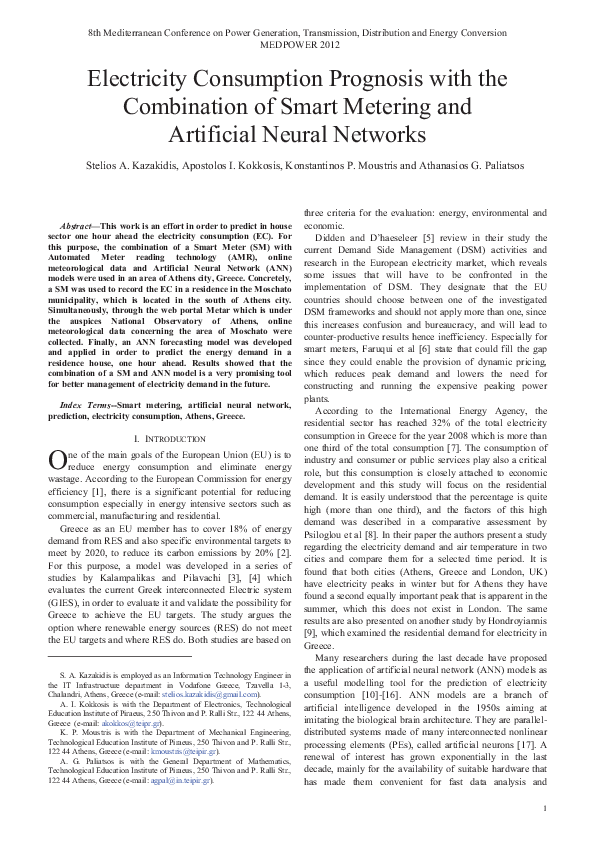 Pdf Electricity Consumption Prognosis With The Combination Of Smart Metering And Artificial