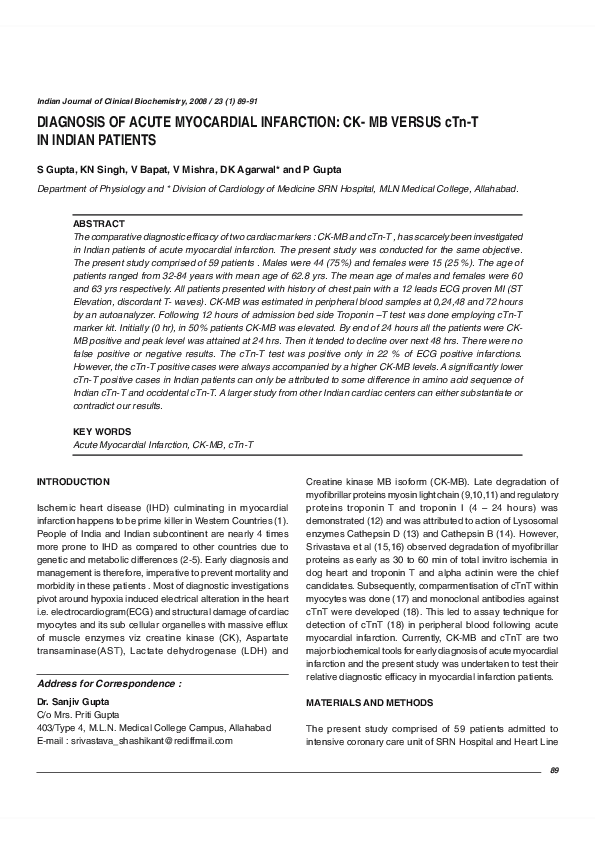 (PDF) Diagnosis of acute myocardial infarction: CK-MB versus cTn-T in ...