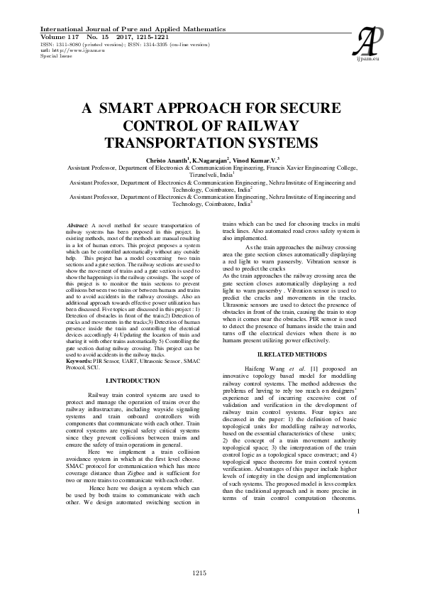 (PDF) A SMART APPROACH FOR SECURE CONTROL OF RAILWAY TRANSPORTATION ...