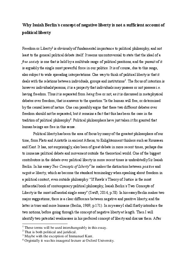 (DOC) A brief critique of Isaiah Berlin's concept of negative liberty